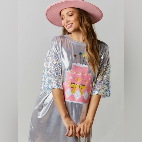 Fantastic Fawn | Dresses | Fantastic Fawn Silver Metallic Birthday Cake ...